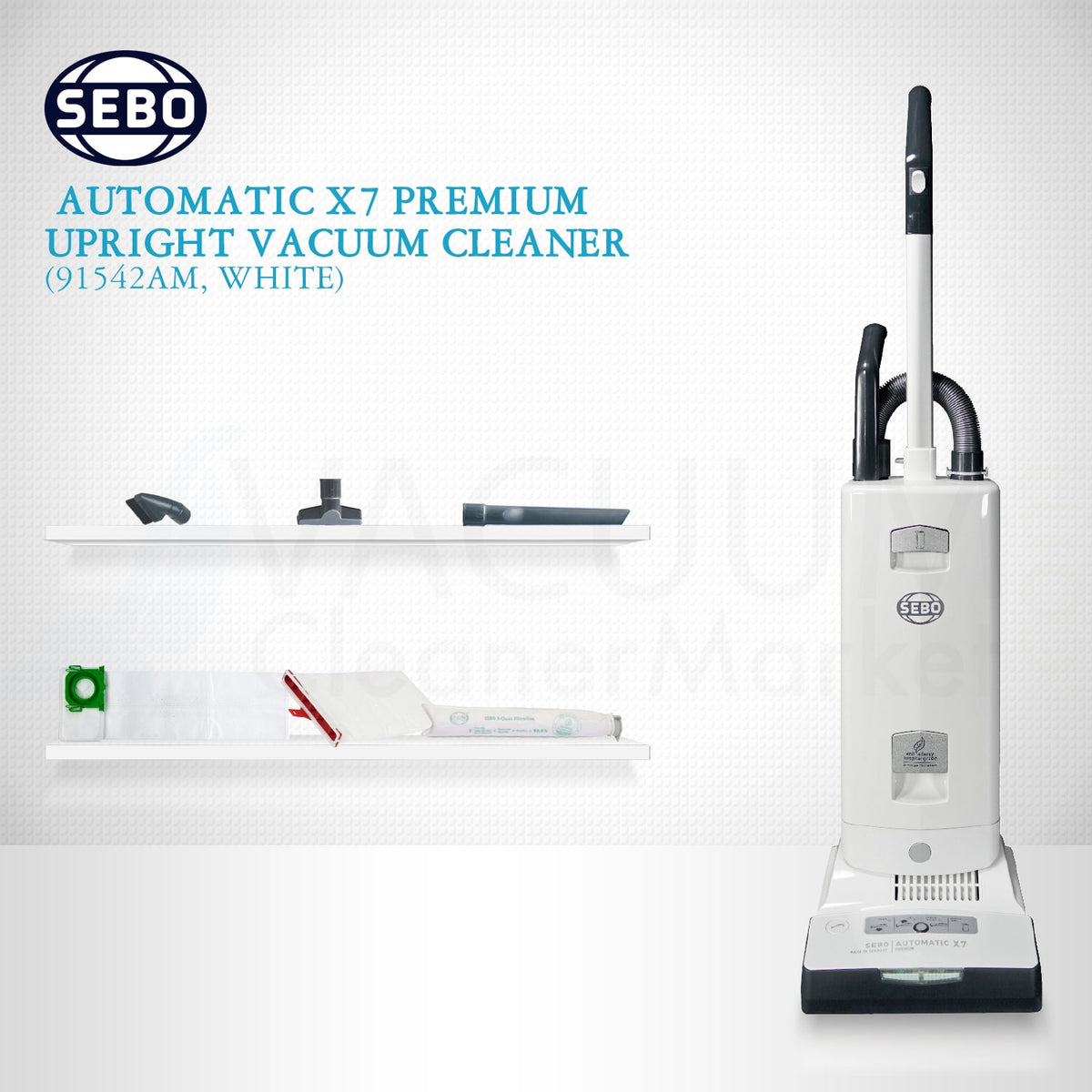 SEBO Automatic X7 Premium Upright Vacuum Cleaner (91542AM, White ...